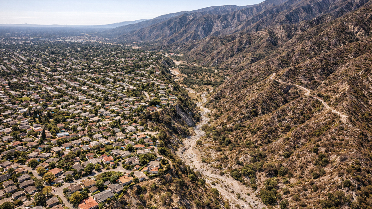 Eaton Canyon y las faldas de Los Ángeles desde el aire