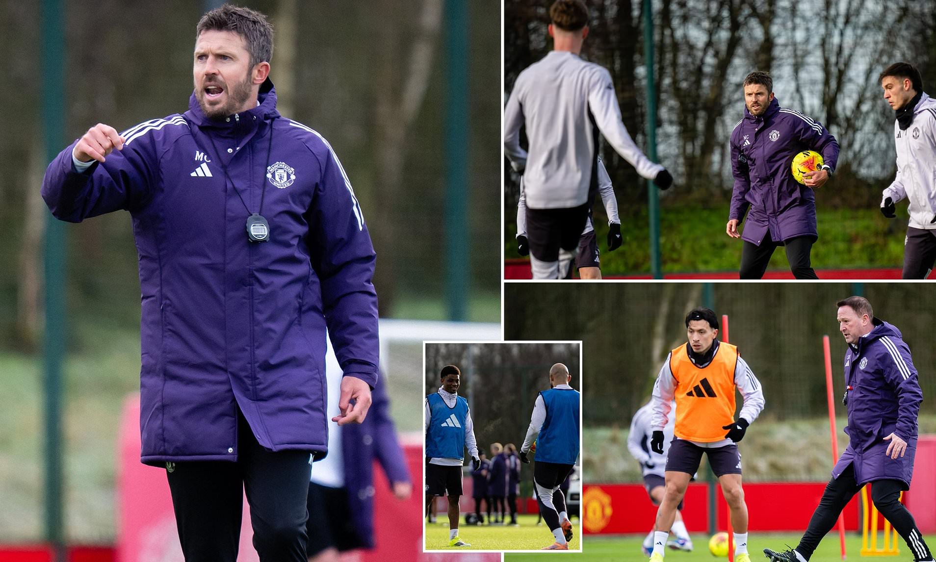 Michael Carrick gets to work: All smiles at Man United training as head ...