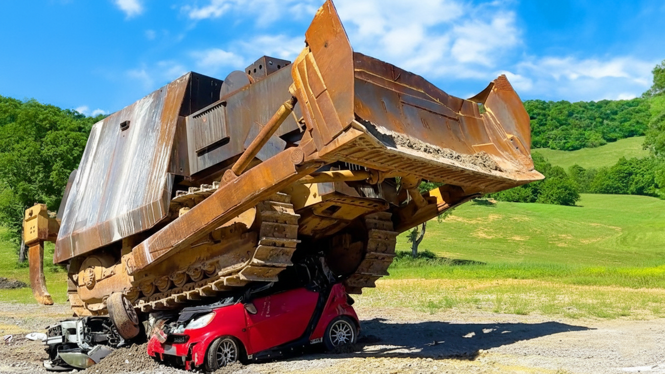 We added 19,000 lbs of armor to a bulldozer - then crushed 8 cars with it