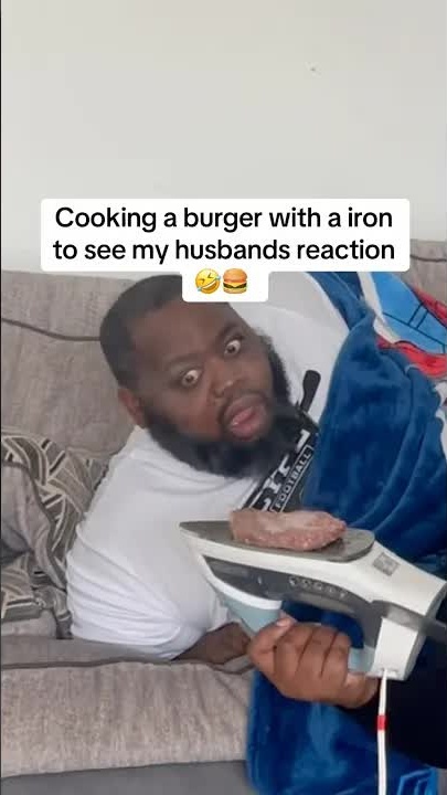 Cooking a burger with an iron, hilarious husband reaction