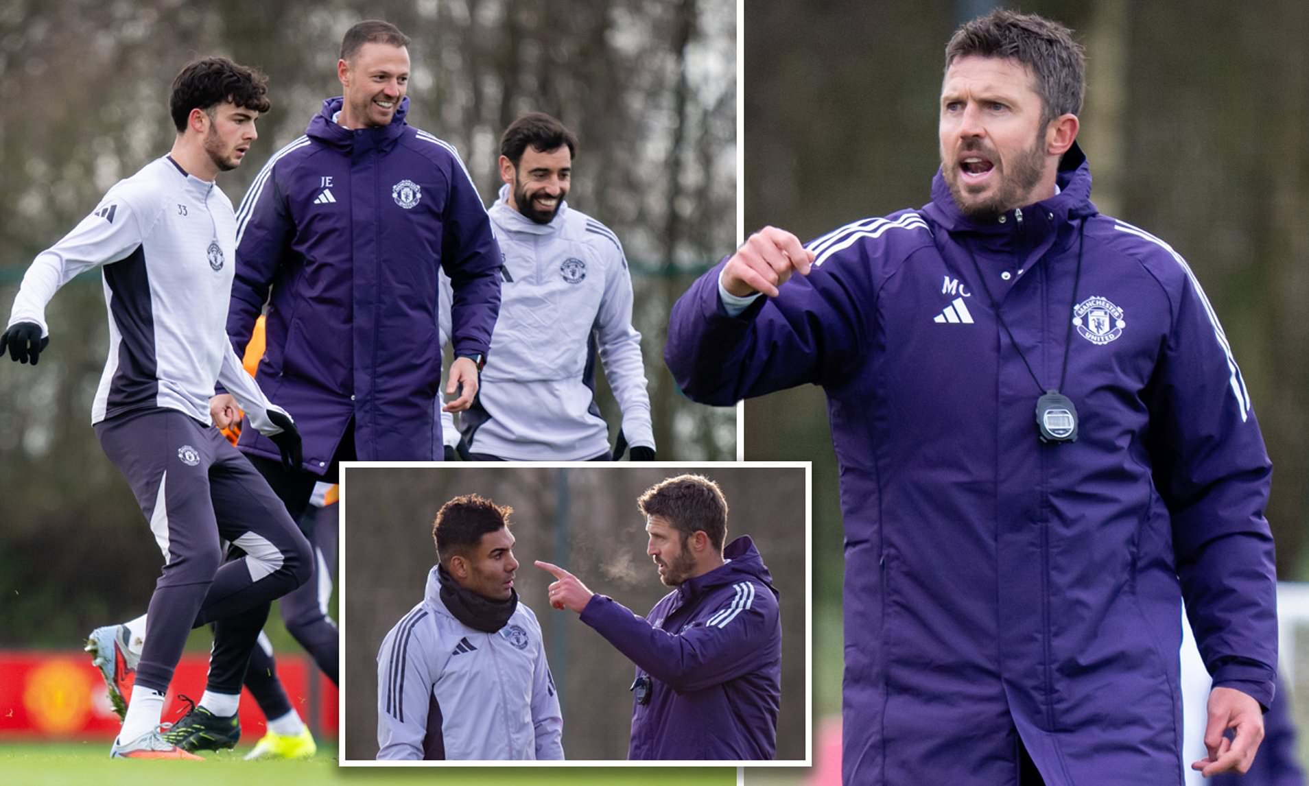 Michael Carrick gets to work: All smiles at Man United training as head ...