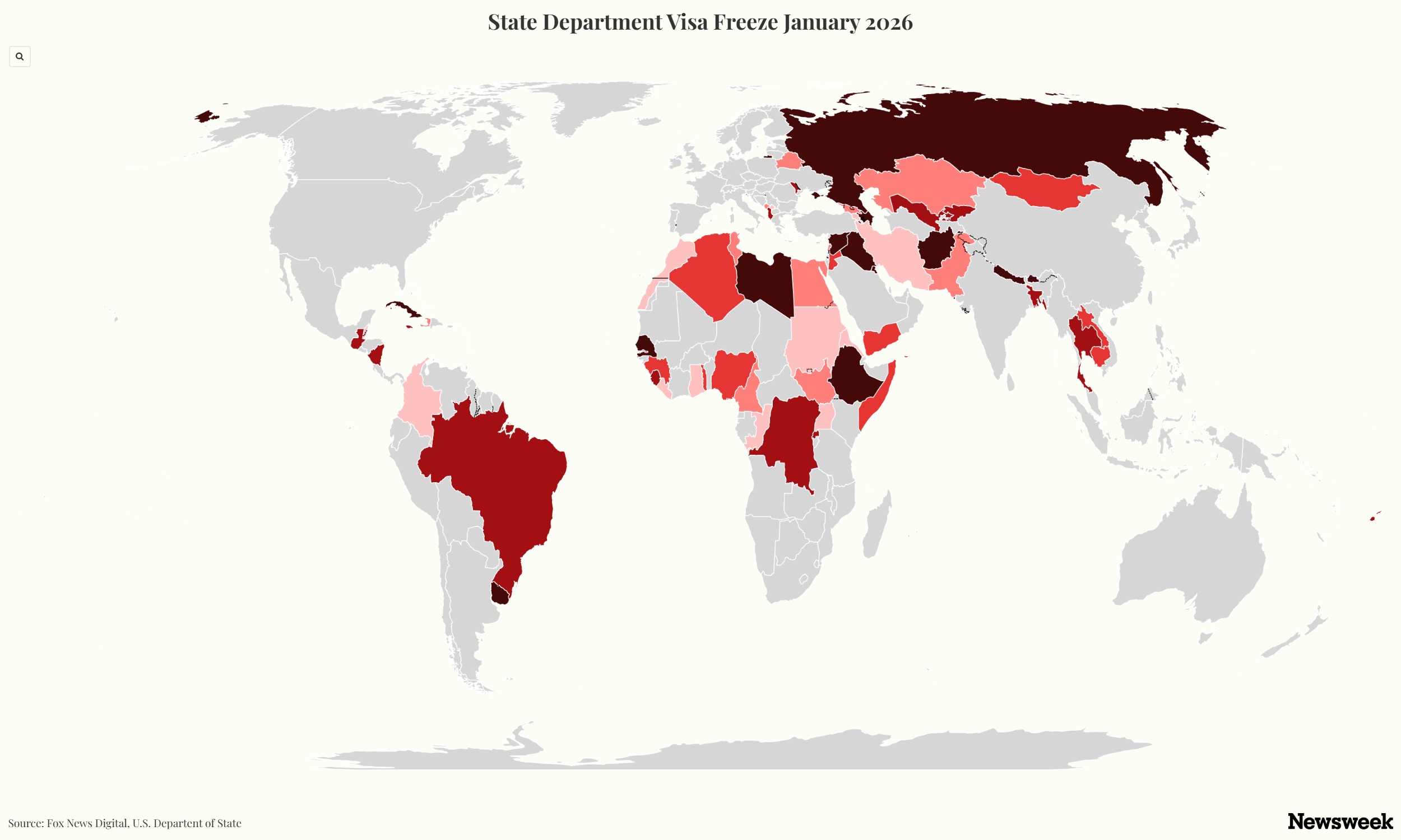 Map shows countries where US visa processing frozen by Trump administration