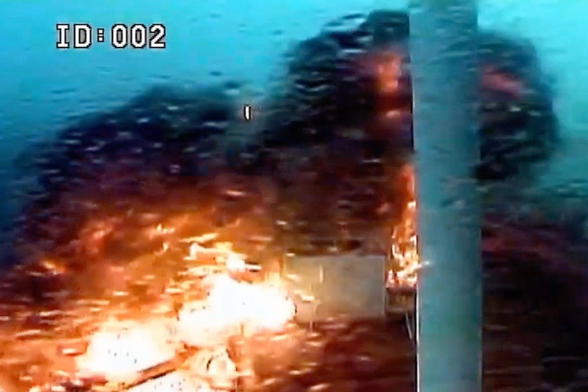 Moment ships explode in fireball after deadly collision in North Sea