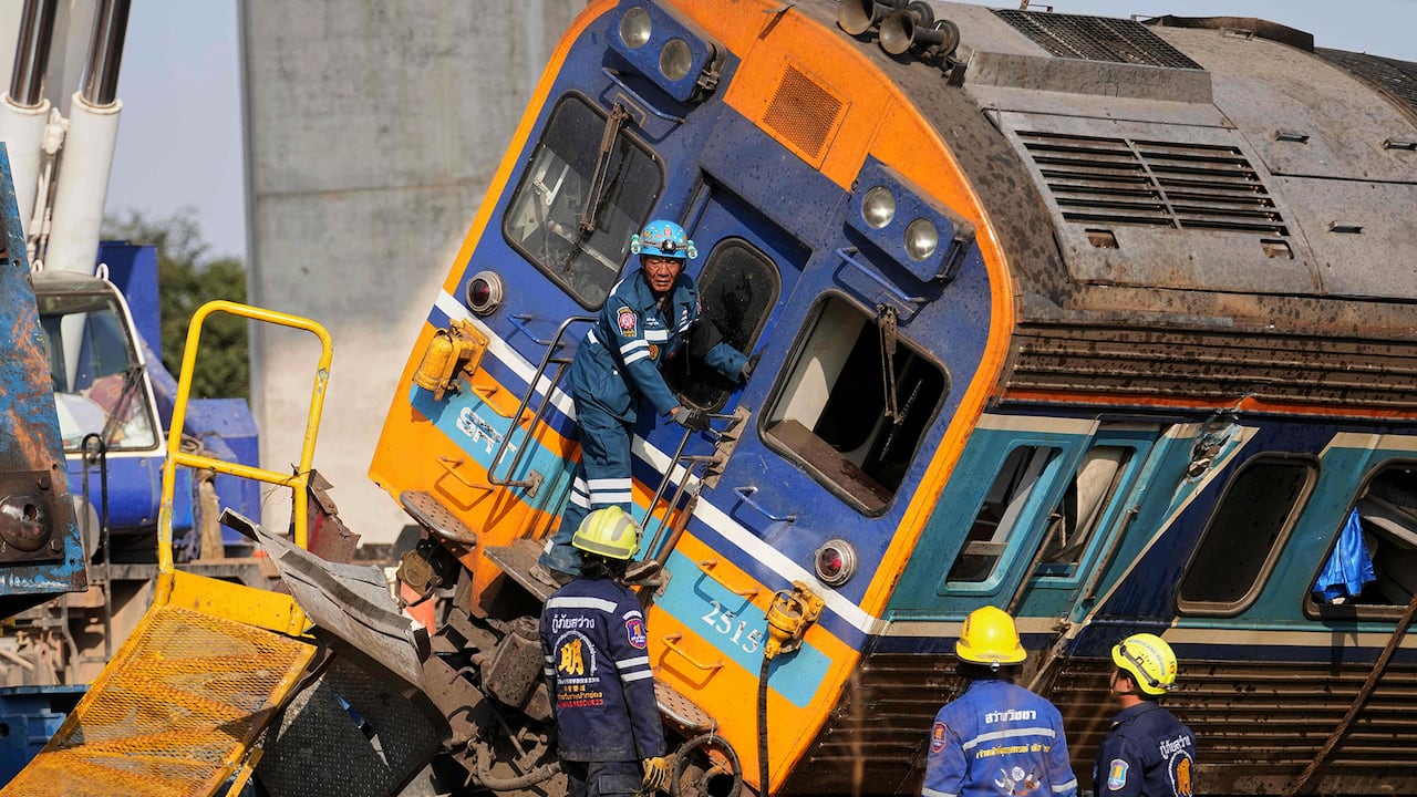 Crane crashes onto moving train in Thailand, killing dozens