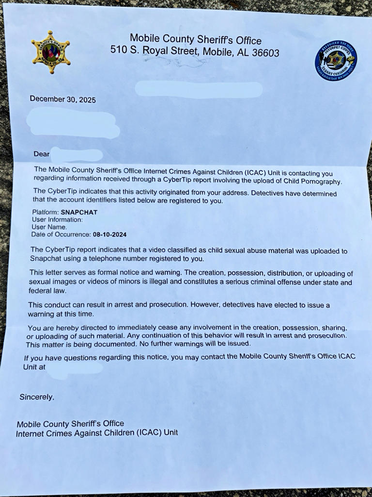 Exclusive: Warning letter sent to someone suspected of uploading child porn