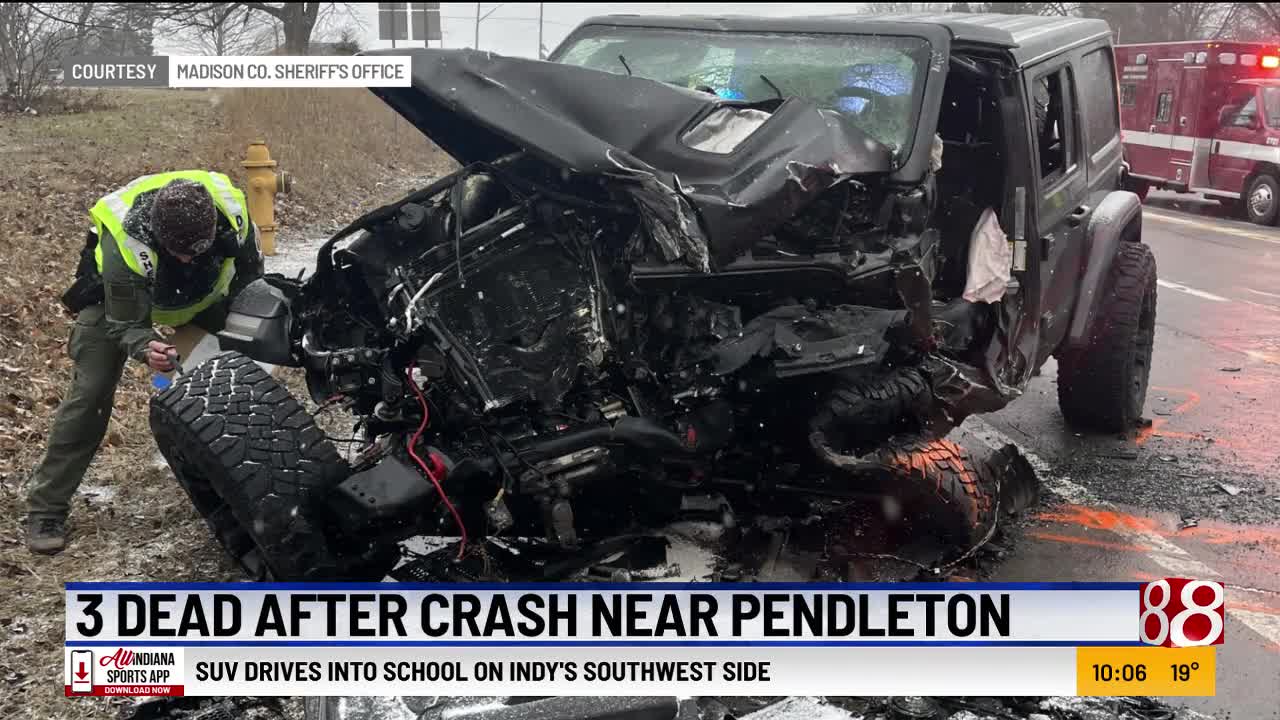 2 men, a woman die in 2-car crash near Pendleton, Indiana