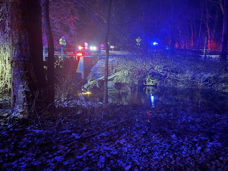 Car slides off bridge, into creek due to icy conditions along Greene ...