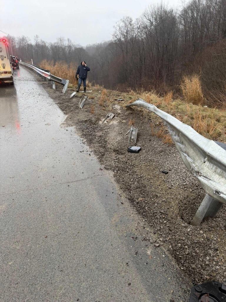 Tractor-trailer crashes nearly 40 feet over hillside in western Pa.
