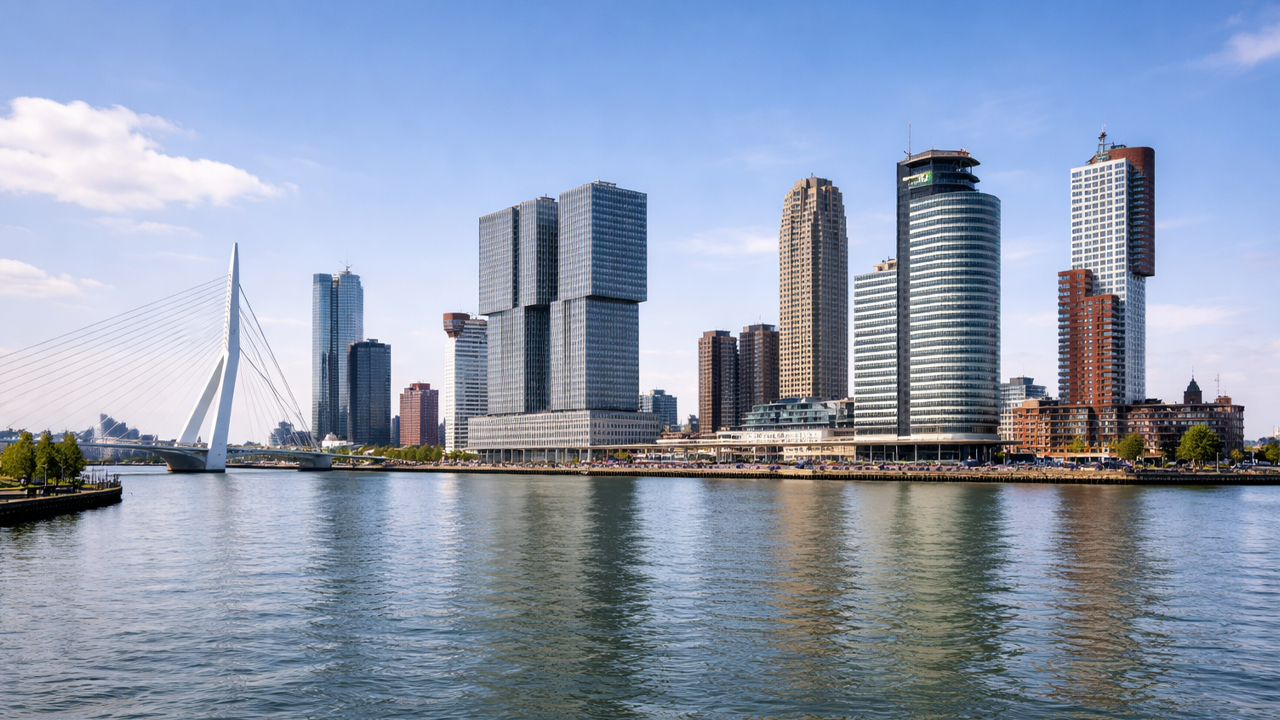 Modern skyline and water views in Rotterdam