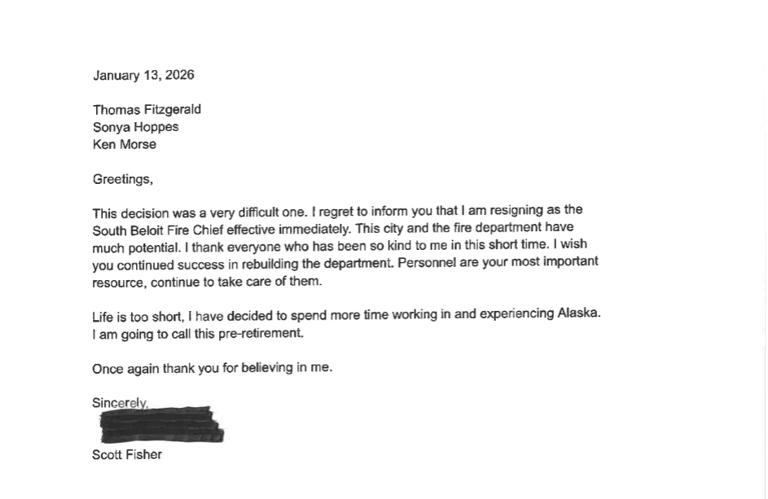 South Beloit fire chief Scott Fisher resigns after a week on the job