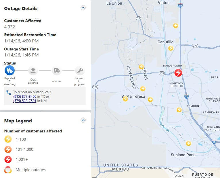 El Paso Electric power outage affects over 4k customers in West El Paso