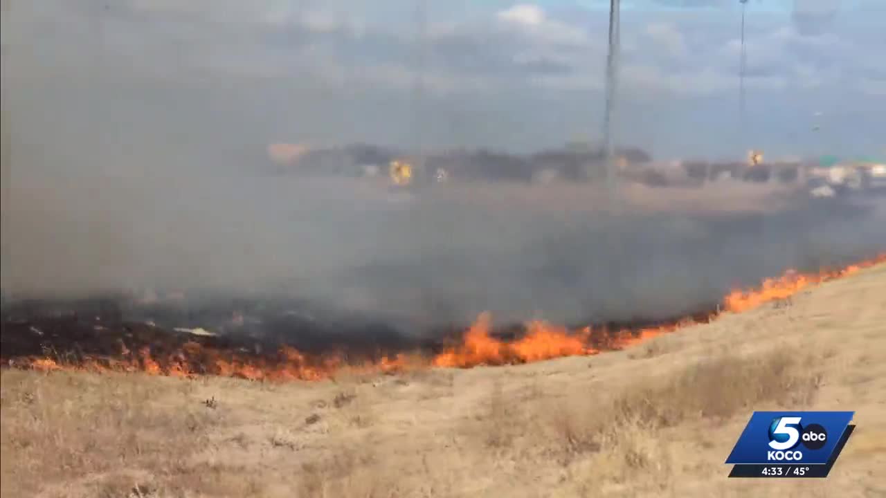 Dry air and strong winds spark multiple grass fires in Oklahoma