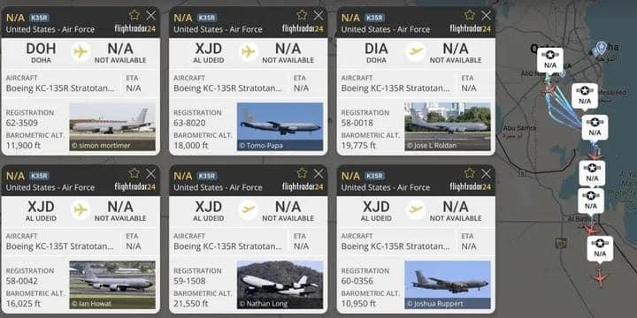 US Air Force military aircraft are leaving Al Udeid one after another ...