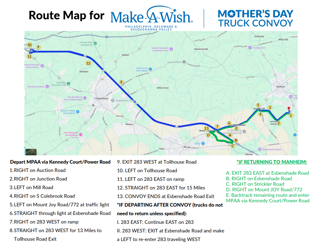 Route announced for 2026 Make-A-Wish Mother’s Day Truck Convoy
