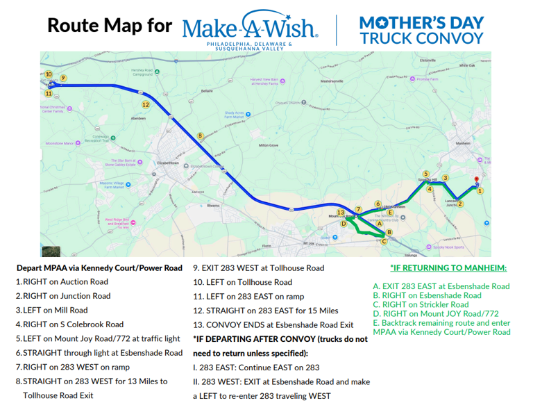 Route announced for 2026 Make-A-Wish Mother’s Day Truck Convoy