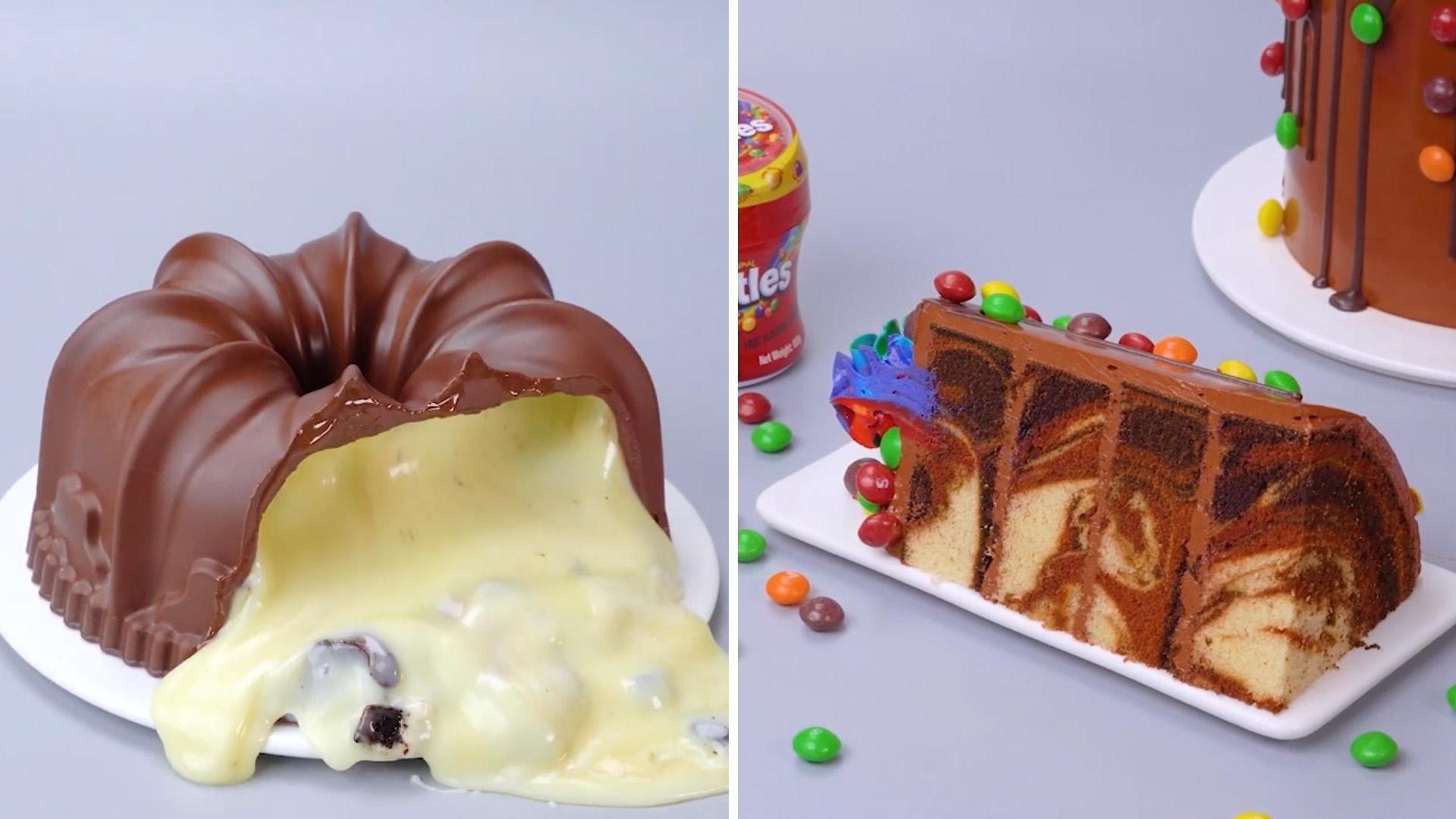 Two chocolate cakes with hidden layers