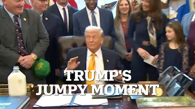 Trump jumps when introduced to farmer from Butler, Pennsylvania
