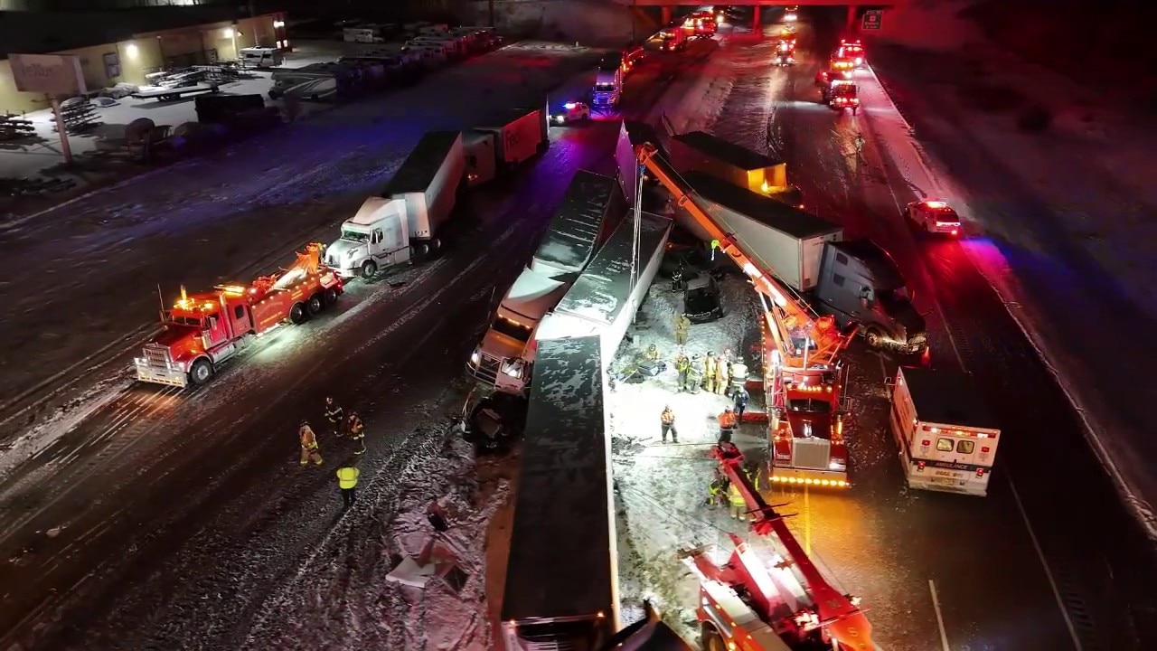 At least 10 semi trucks involved in a multi-vehicle crash