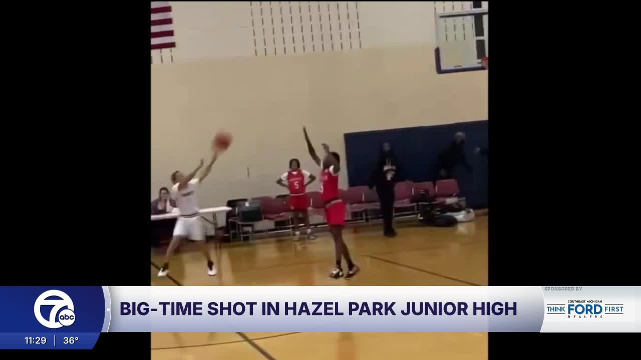 Half-court shot in Hazel Park Junior High basketball game