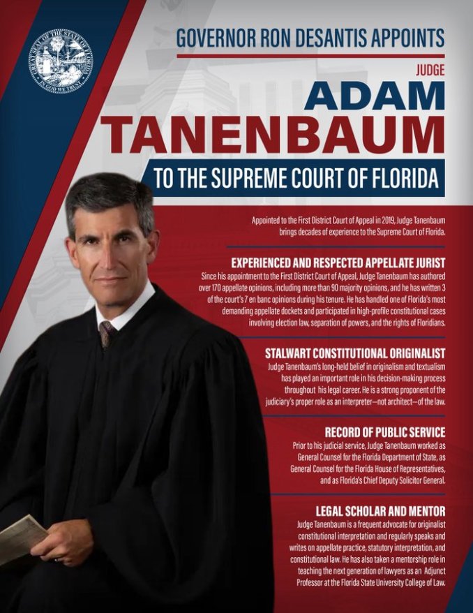 Governor Ron DeSantis announces appointment of Judge Adam Tanenbaum to ...
