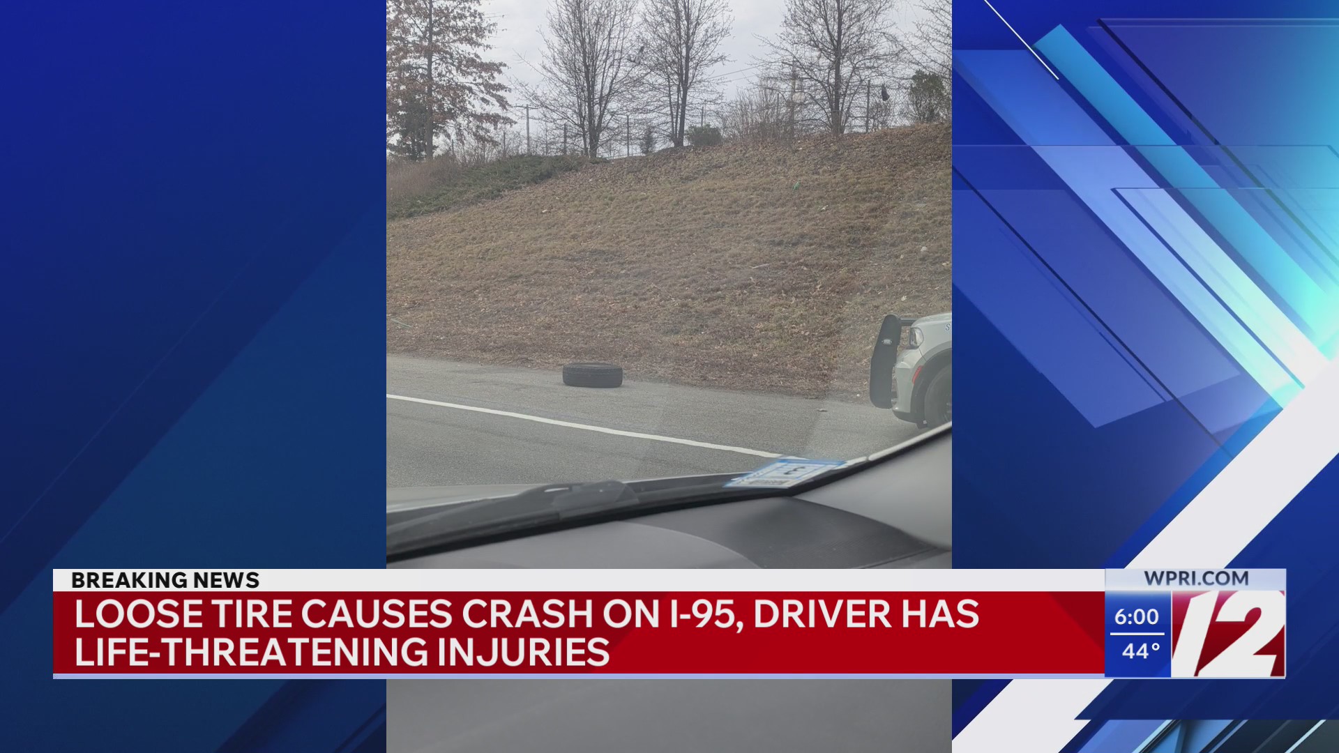 Driver critically injured after rogue tire crashes through windshield
