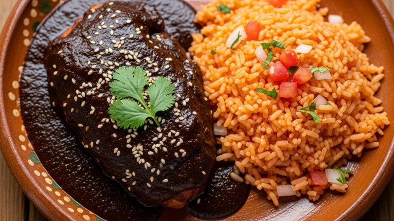 Pechuga de pollo con mole y arroz rojo: la receta mexicana rendidora