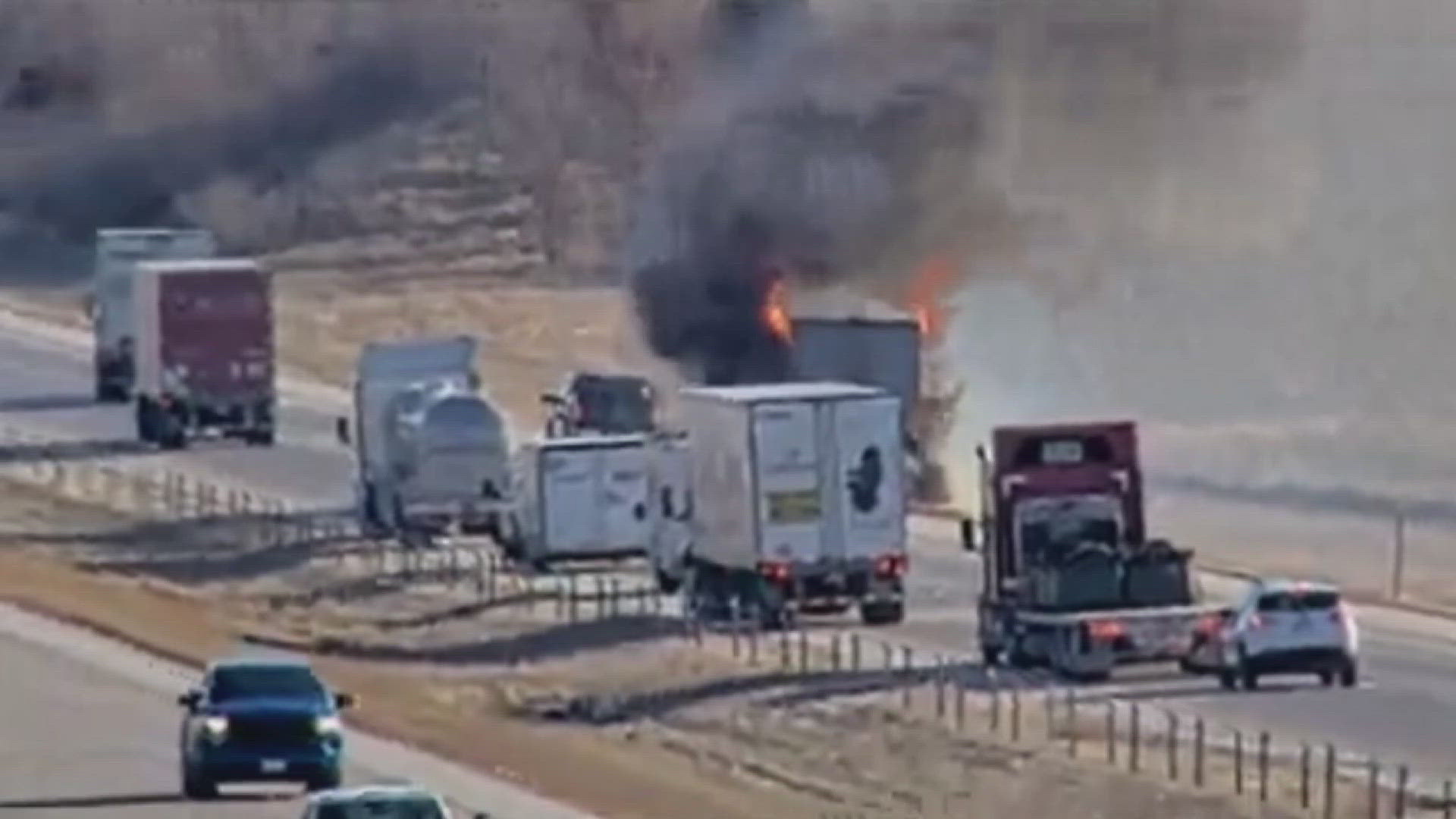 Semi-truck catches fire on I-80