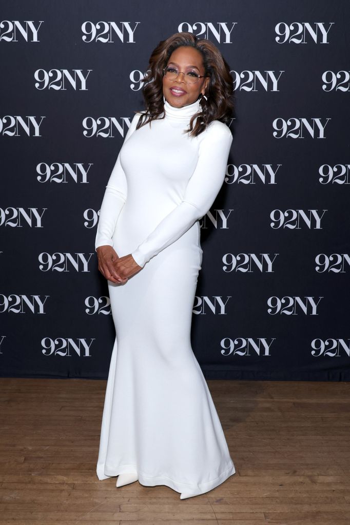 Oprah Winfrey showcases figure in winter-white gown as she talks weight ...