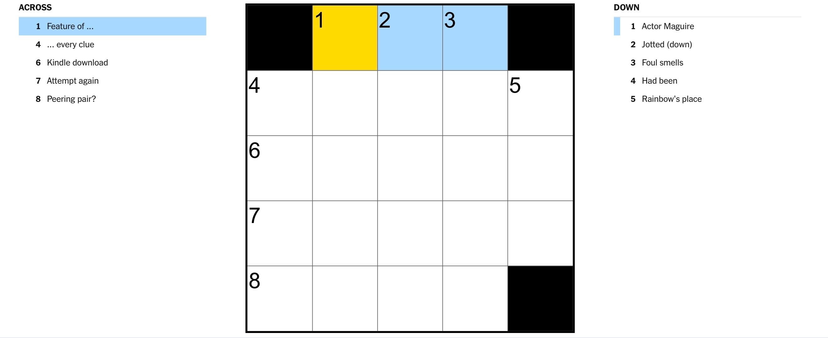 NYT mini crossword hints, clues and answers for Thursday, January 15, 2026