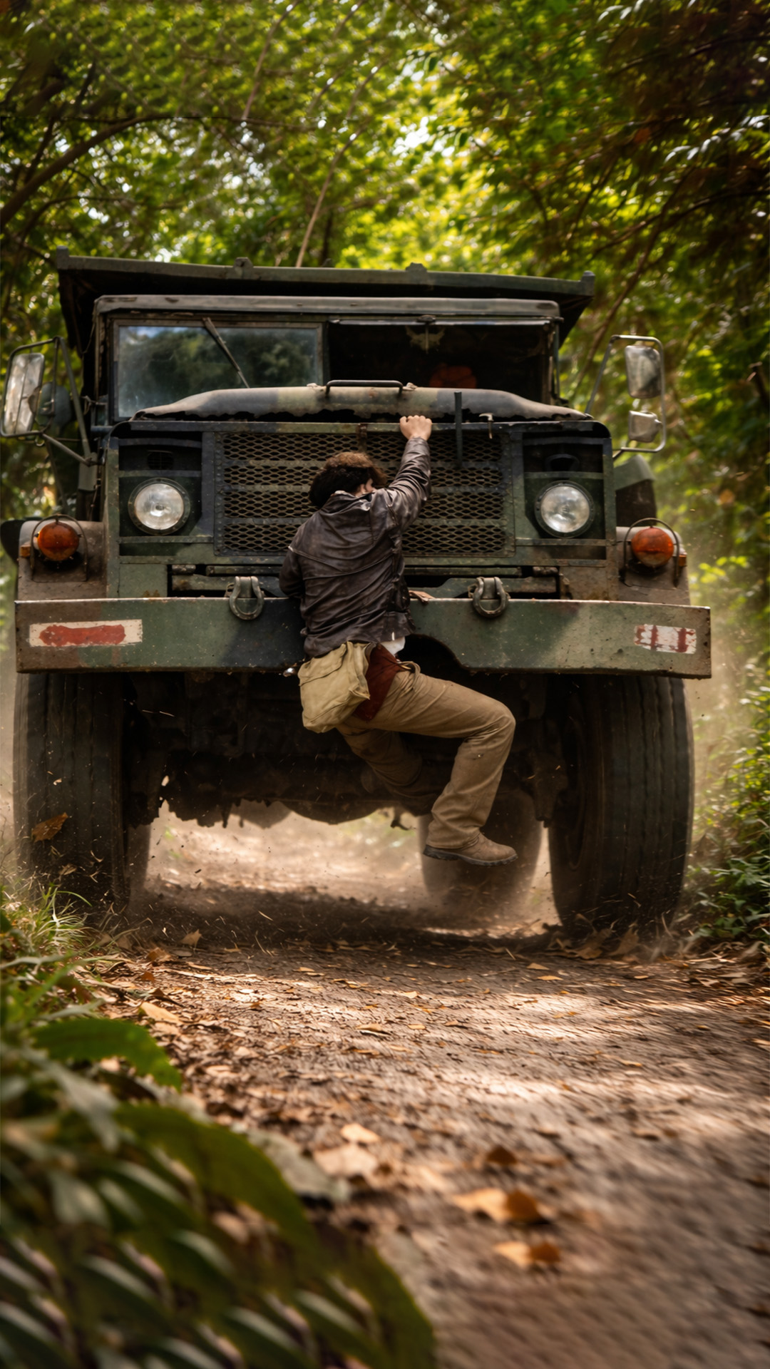 Hanging onto the front of a truck! 🫣