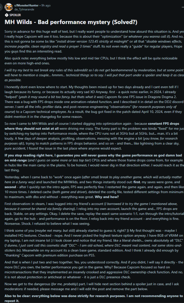 Monster Hunter Wilds performs better if you have purchased more DLCs