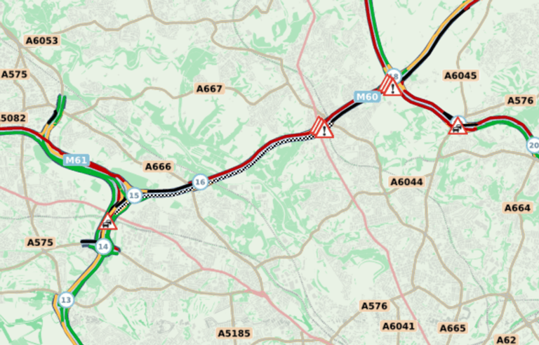 M60 traffic: Drivers stuck in long queues as 'burst water pipe' floods ...