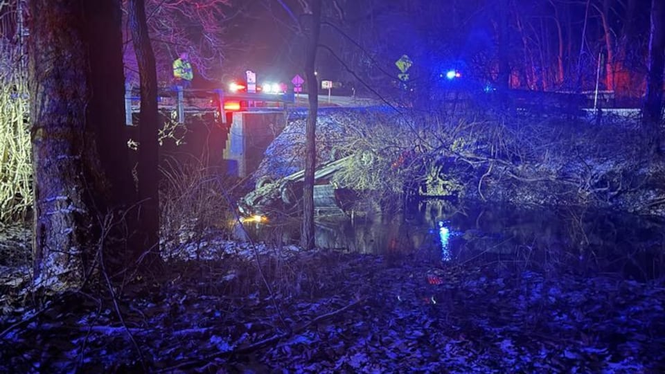 Car slides off bridge, into creek due to icy conditions along Greene ...