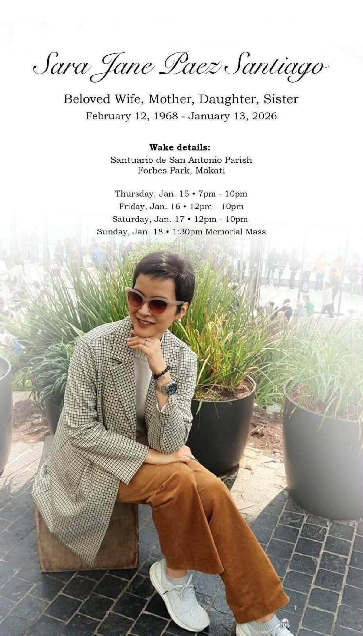 Former Binibining Pilipinas-Universe Sara Jane Paez-Santiago passes away