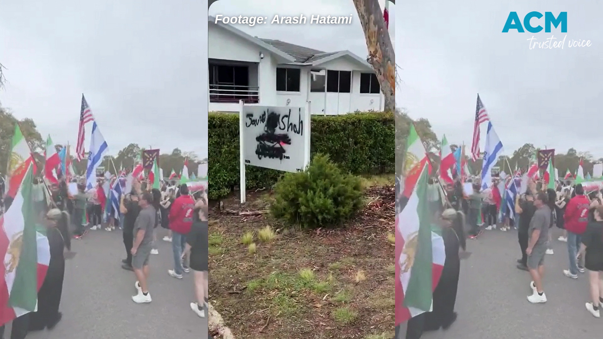 Demonstrators gather outside the Iranian embassy to protest