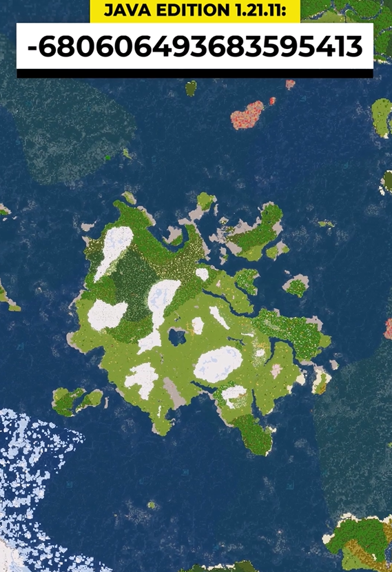 Minecraft continent island seed with village and ancient city