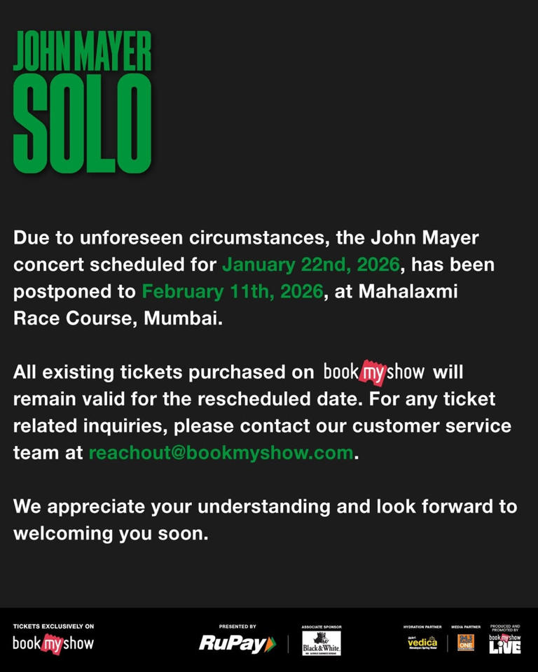 John Mayer's India debut delayed, fans express frustration. Check new date
