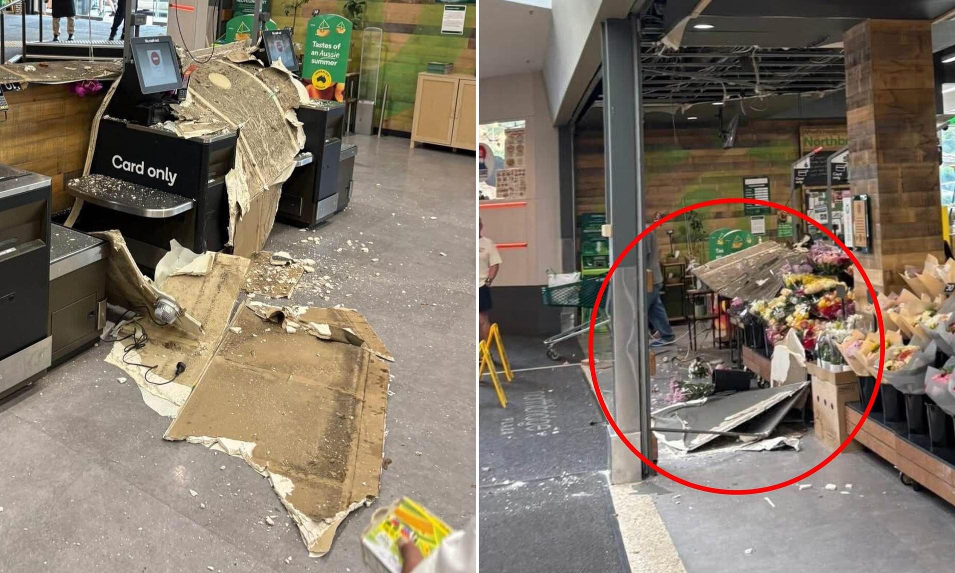 Woolworths customer's lucky escape after ceiling collapses on checkout area