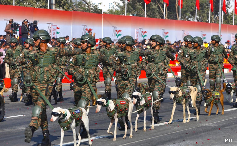 With shades on face, dogs march in style at 78th Army Day parade in Jaipur