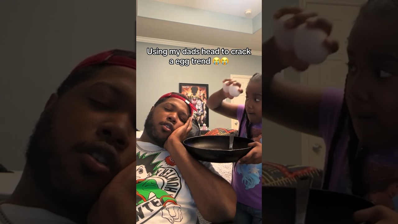 Egg cracks on sleeping dad’s head in shocking prank