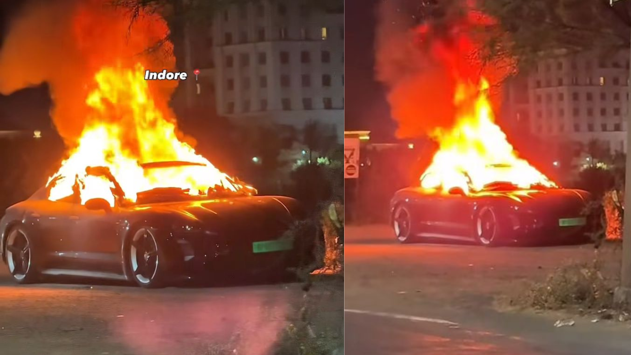 Fire destroys Porsche Taycan electric in India: Watch