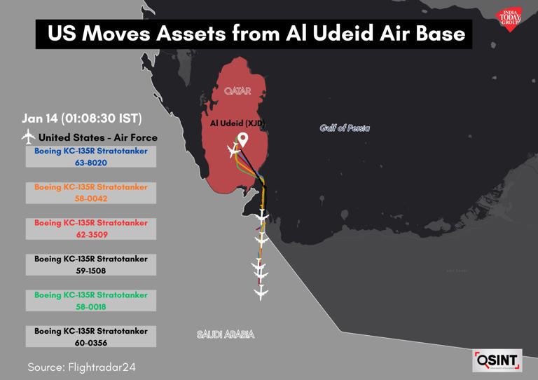 Flight data shows Iran airspace closure impact, US Air Force realignment