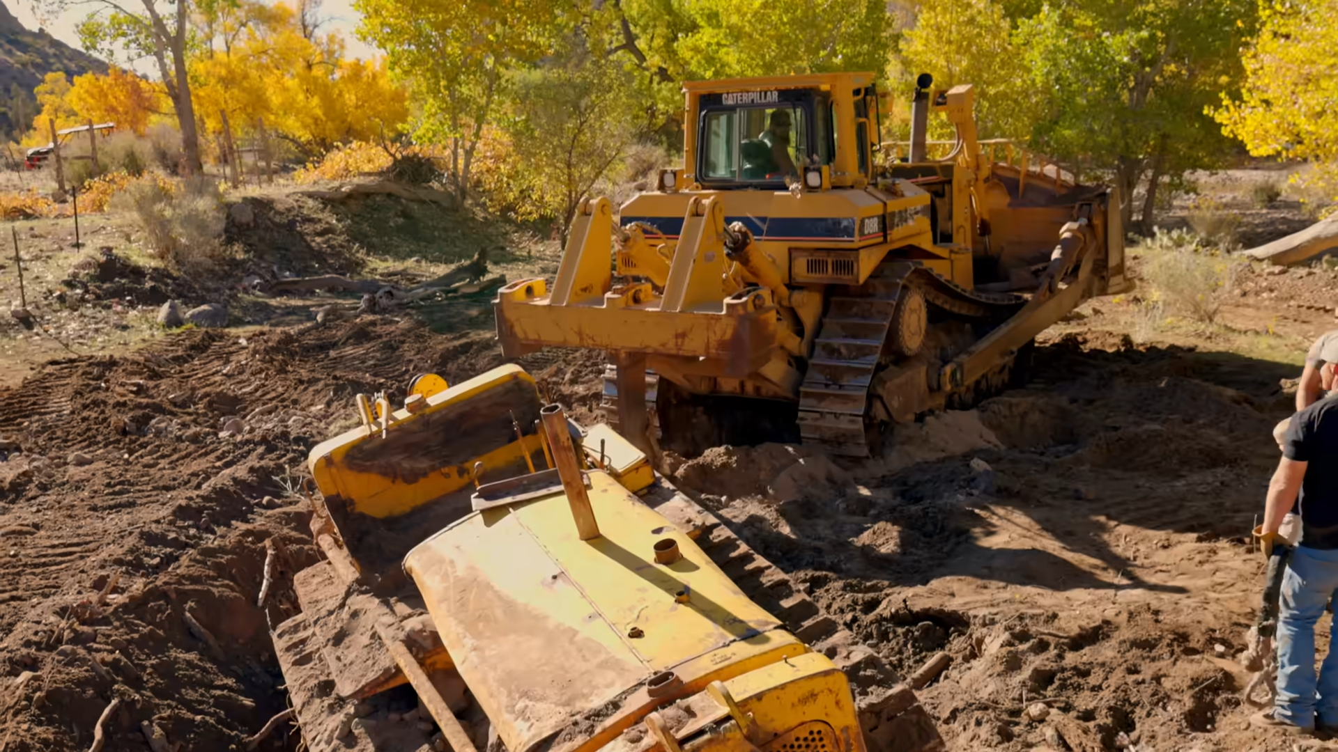 How they hauled a dead dozer down a mountain without functional tracks