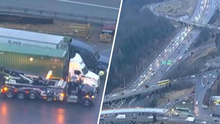 Two tractor trailers crash on Mass. Pike in Weston, causing traffic delays
