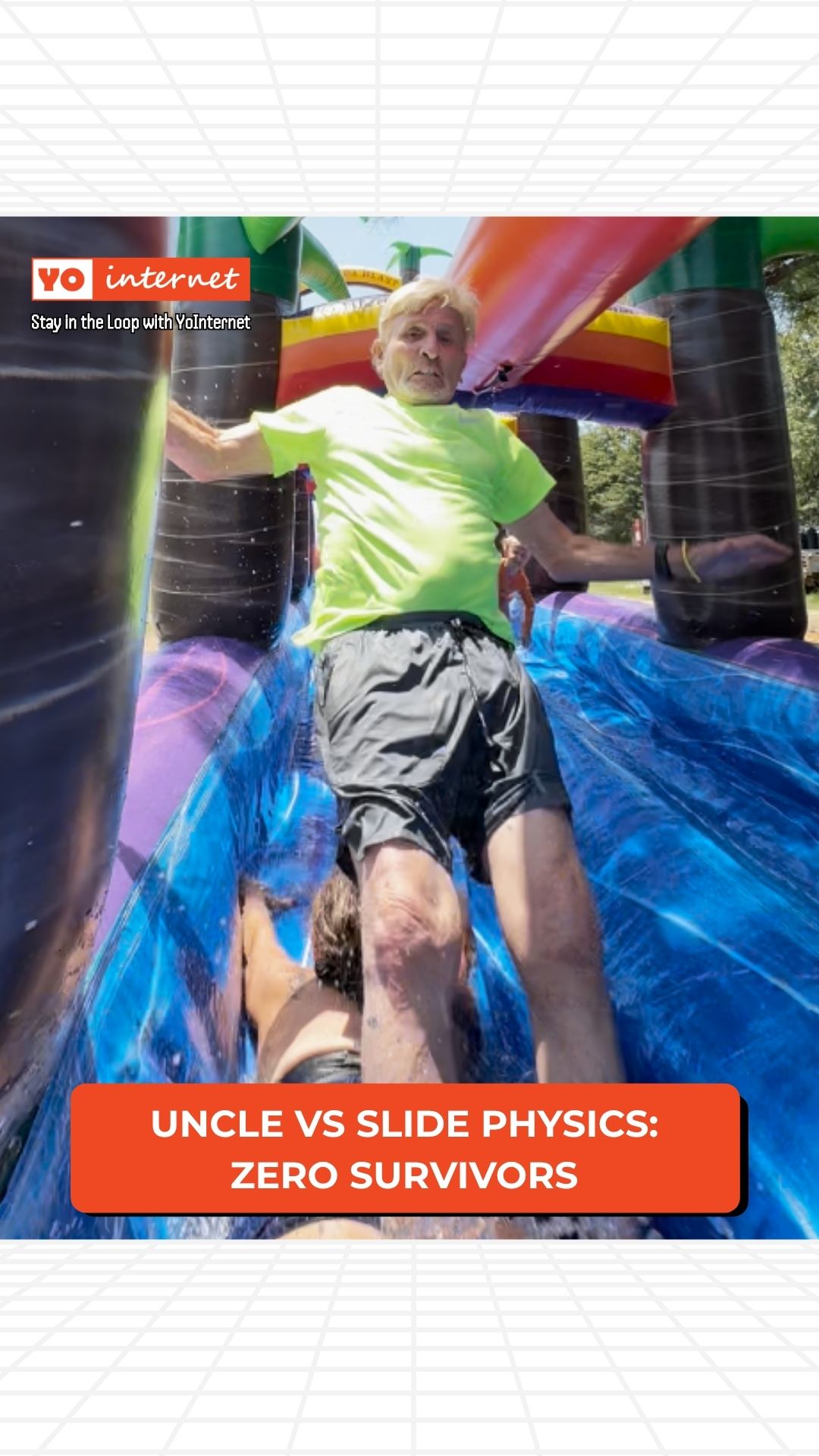 Slide mishap turns comical when woman crashes into senior at the bottom