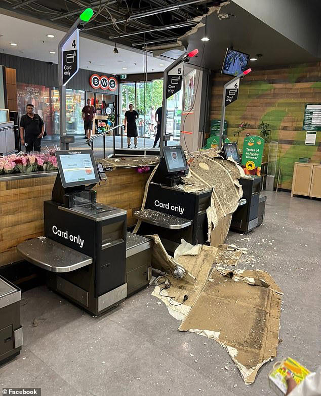 Woolworths customer's lucky escape after ceiling collapses on checkout area