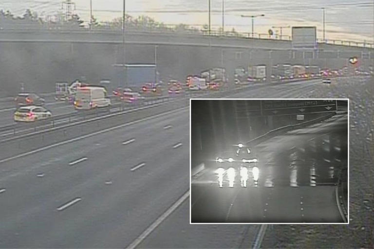 M60 traffic: Drivers stuck in long queues as 'burst water pipe' floods ...
