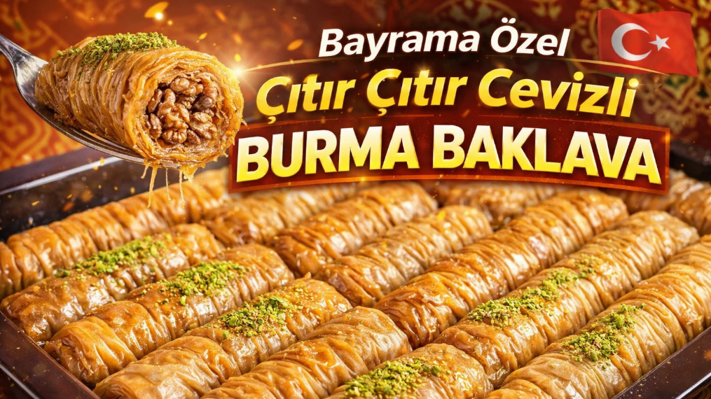 Bayrama özel çıtır çıtır cevizli burma baklava