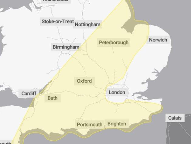 Yellow weather warning for heavy rain issued by the Met Office for ...