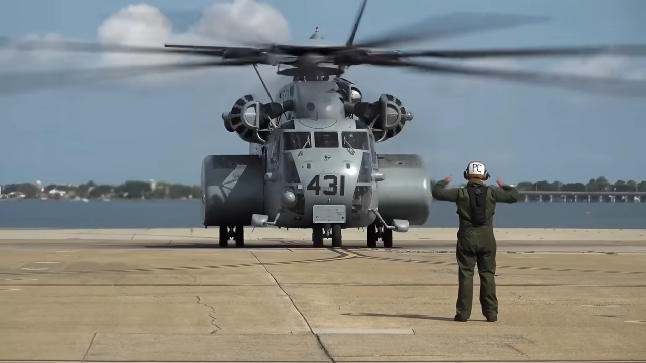 Watch the Navy’s largest helicopter lift off the deck